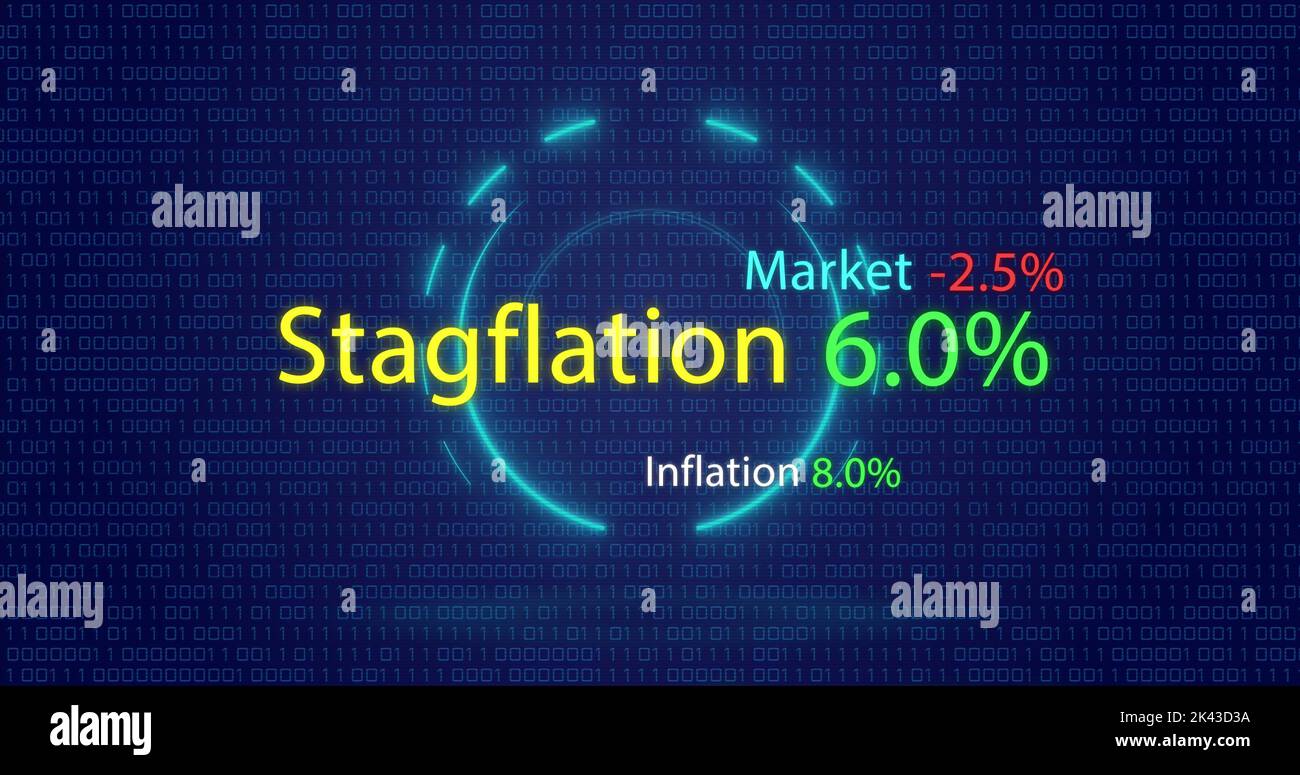 Image of data processing and stagflation text over circles Stock Photo - Alamy