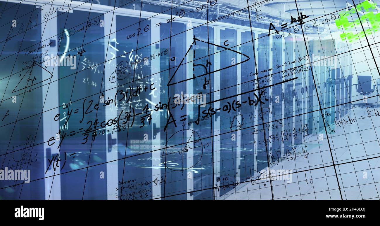 Image of data processing and stagflation text over server room Stock Photo - Alamy