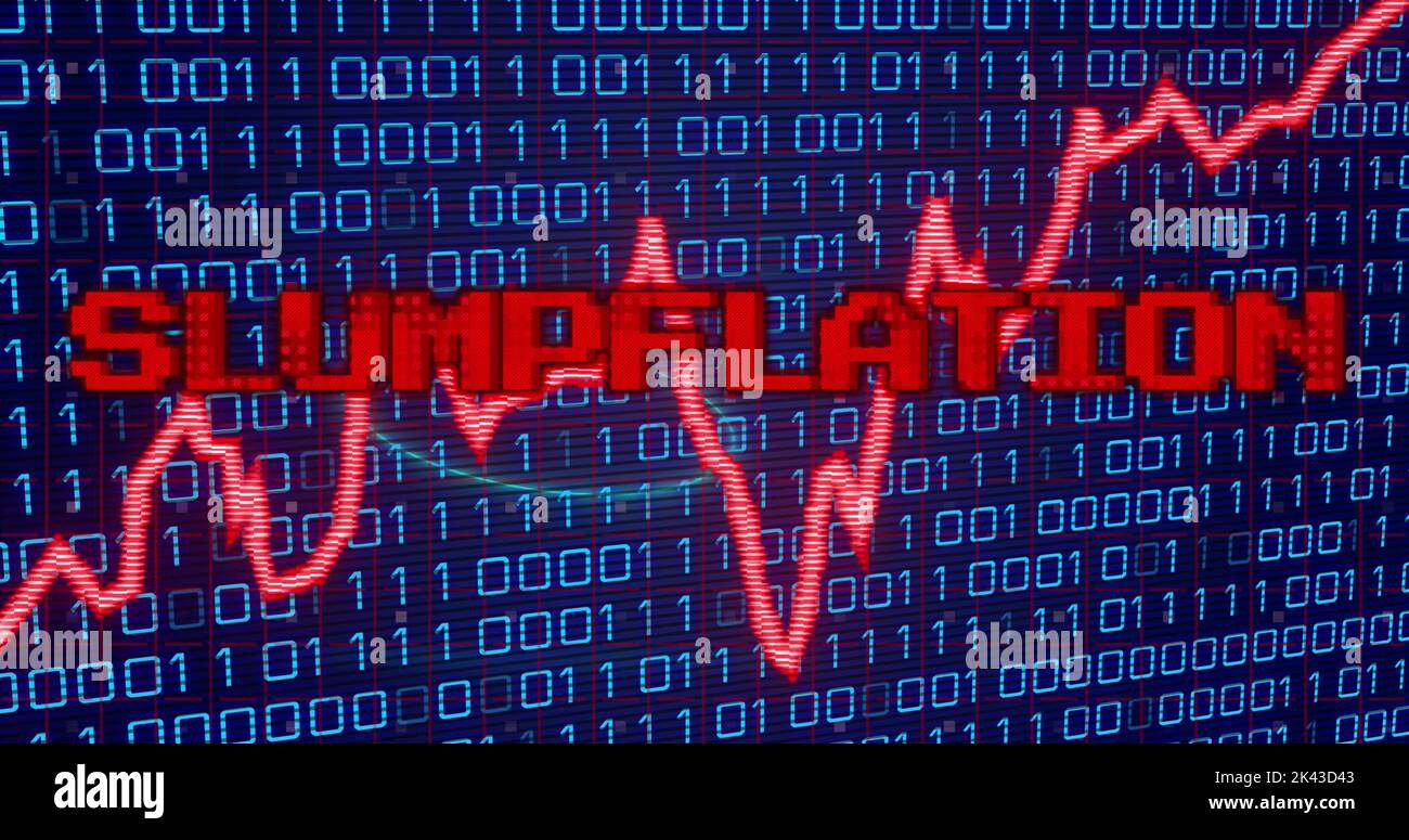 Image of data processing and slumpflation text over circle Stock Photo - Alamy