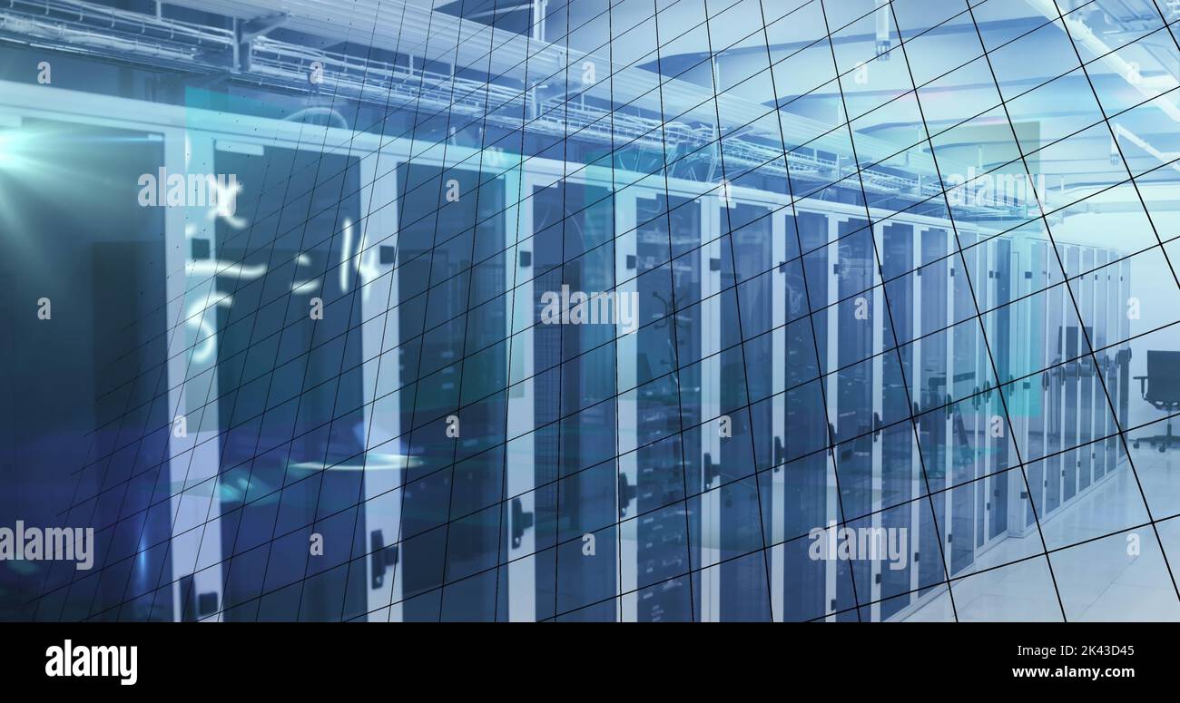 Image of data processing and stagflation text over server room Stock Photo - Alamy