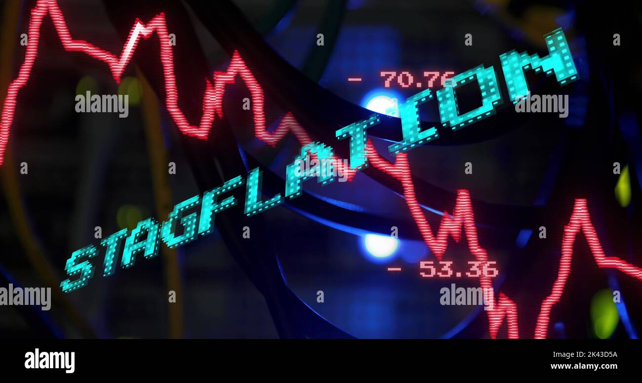 Image of data processing and stagflation text over server room Stock Photo - Alamy