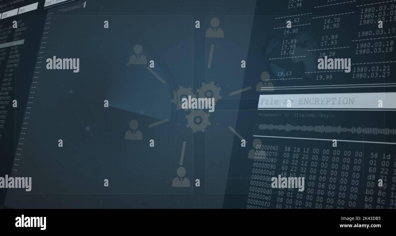 Image of network of digital icons over data processing against blue ...