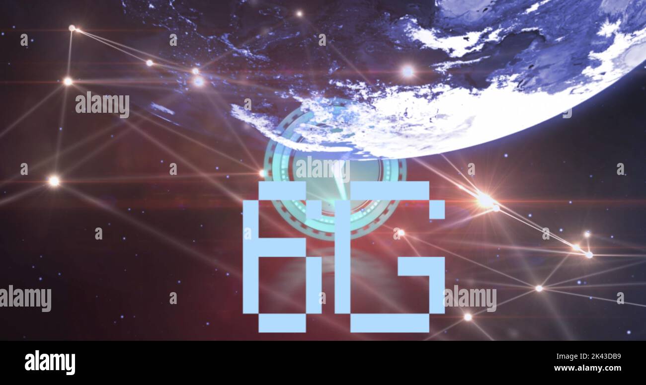 Image Of 6g Text And Ticking Clock Over Network Of Connections And Globe Against Red Background