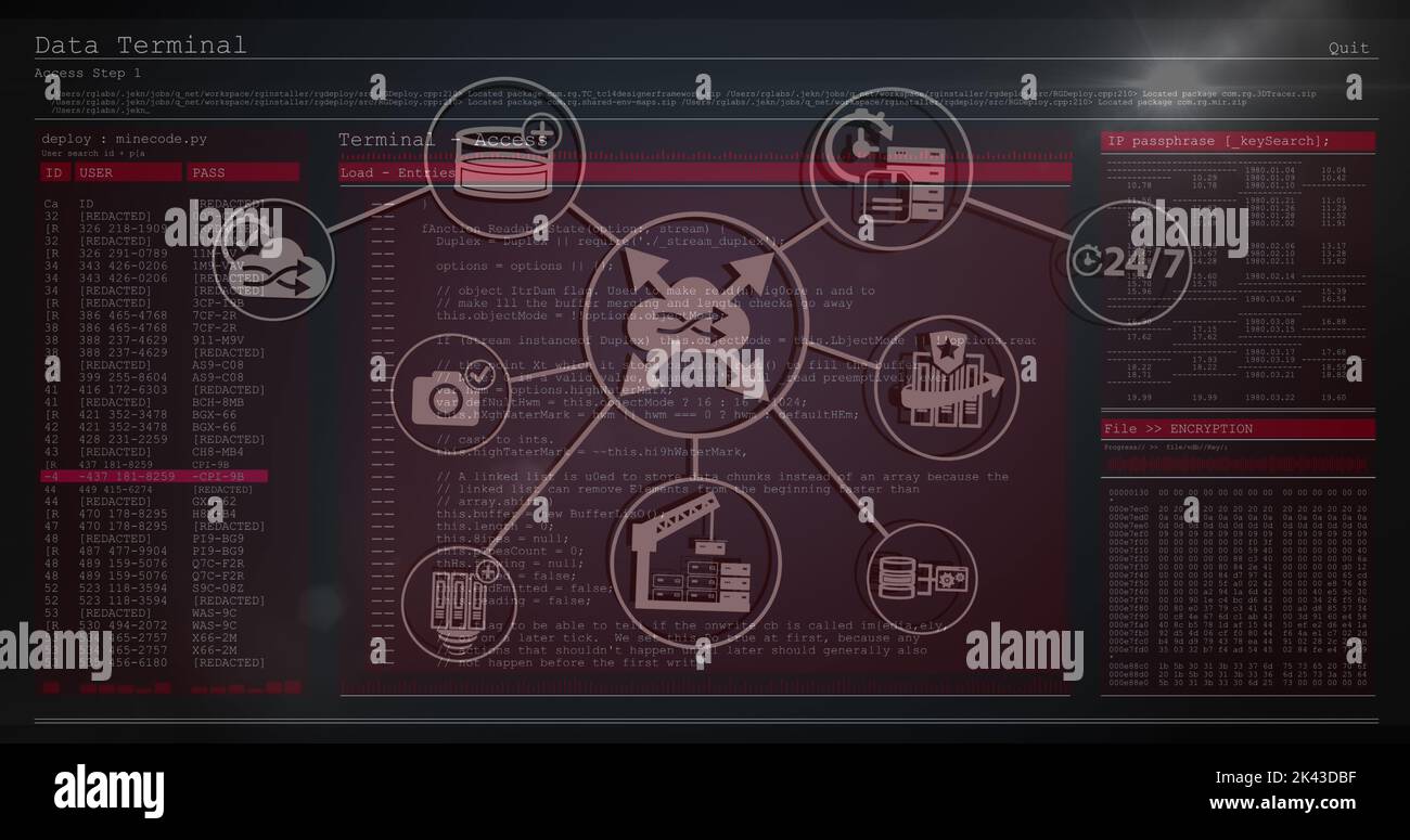 Image of network of digital icons over data processing against grey ...