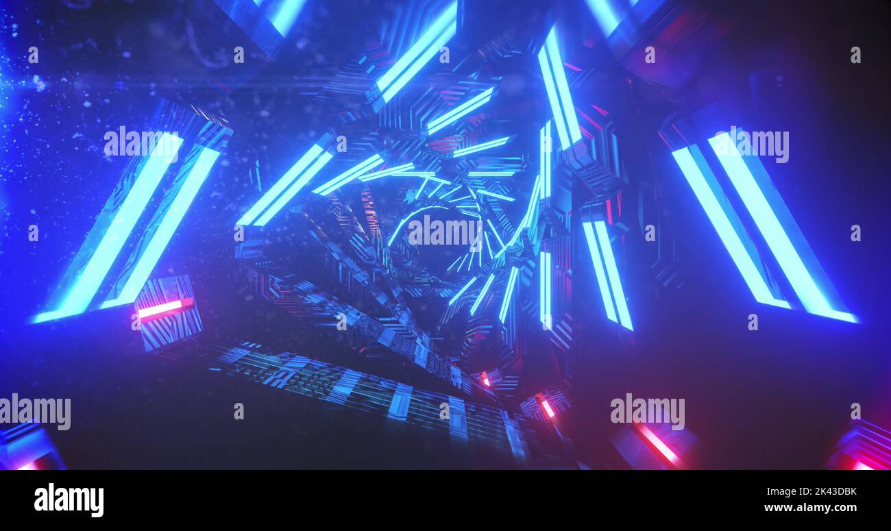 Image of please insert coin text banner over neon blue tunnel in ...