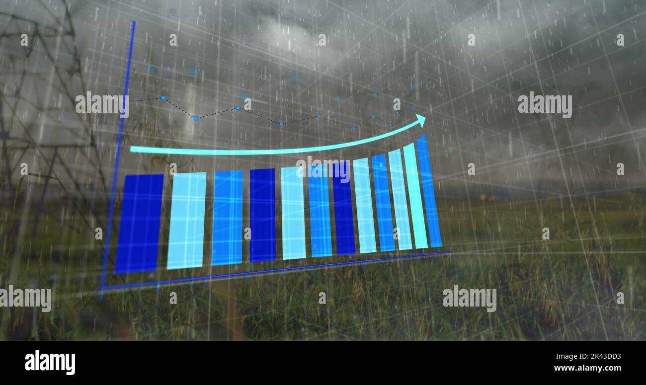 Image of statistical data processing over thunderstorm and rain falling ...