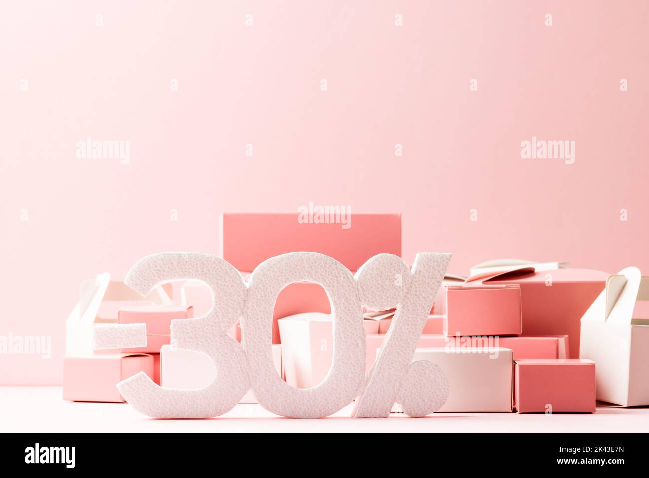 Composition of -30 percent text and boxes on white background Stock ...