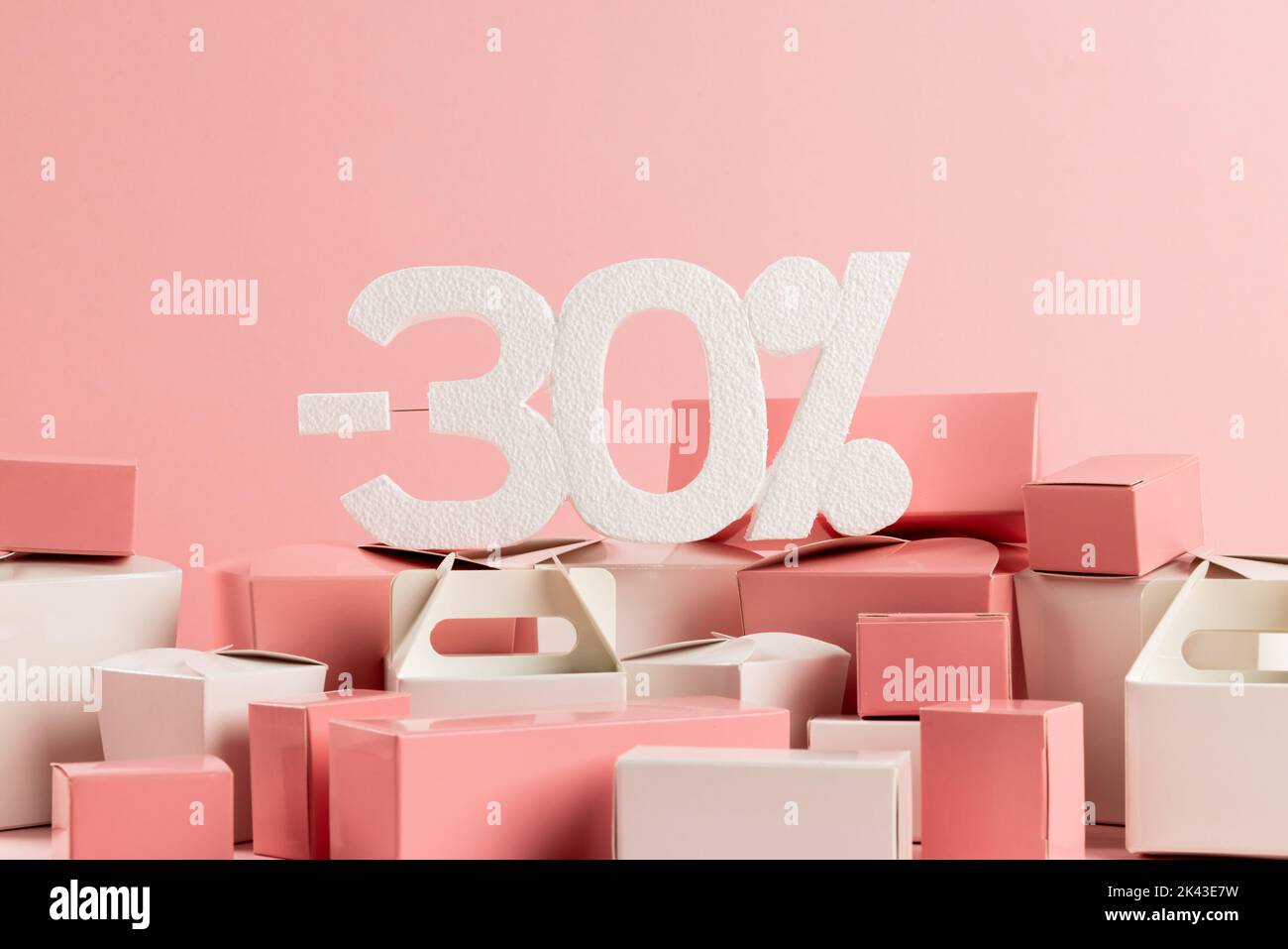 Composition of -30 percent text and boxes on white background Stock ...