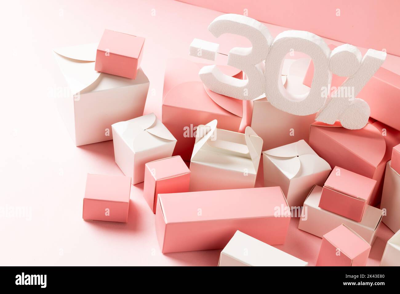 Composition of -30 percent text and boxes on white background Stock ...