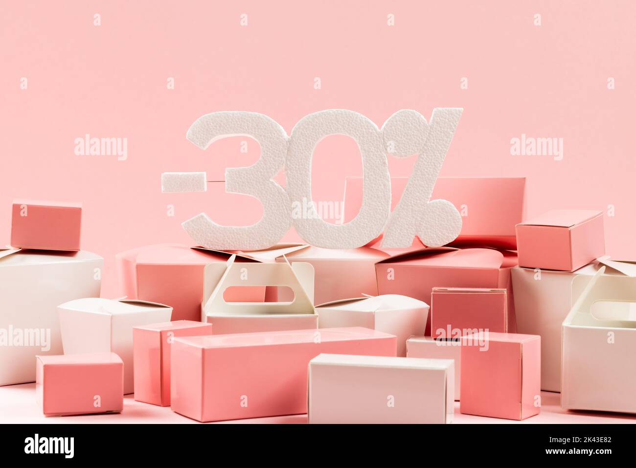 Composition of -30 percent text and boxes on white background Stock ...