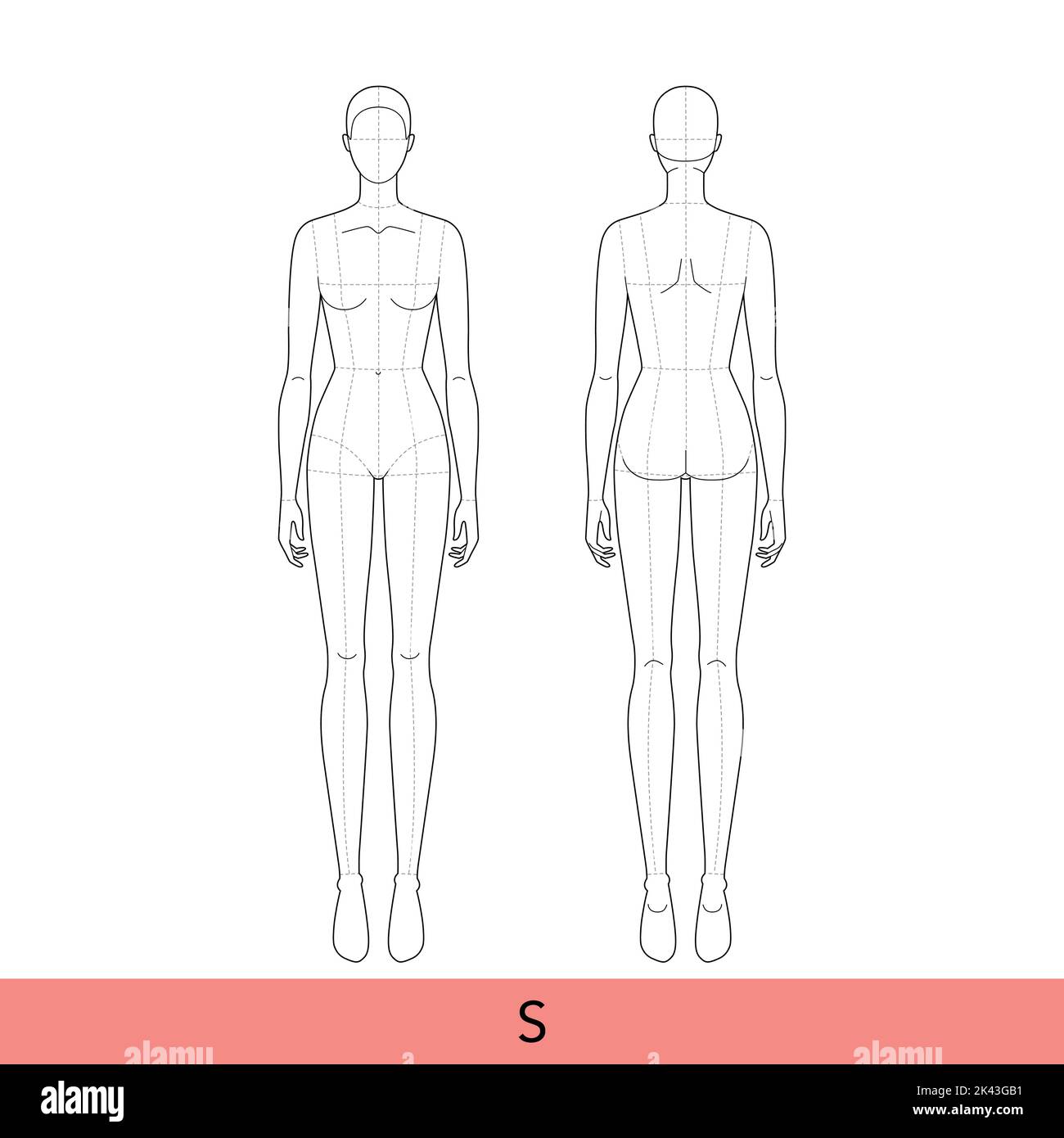 S Size Women Fashion template 9 nine head Croquis Lady model skinny ...