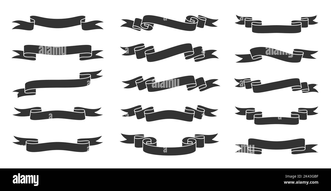 Ribbon black flat set. Simple retro ribbons collection. Vintage graphic ...