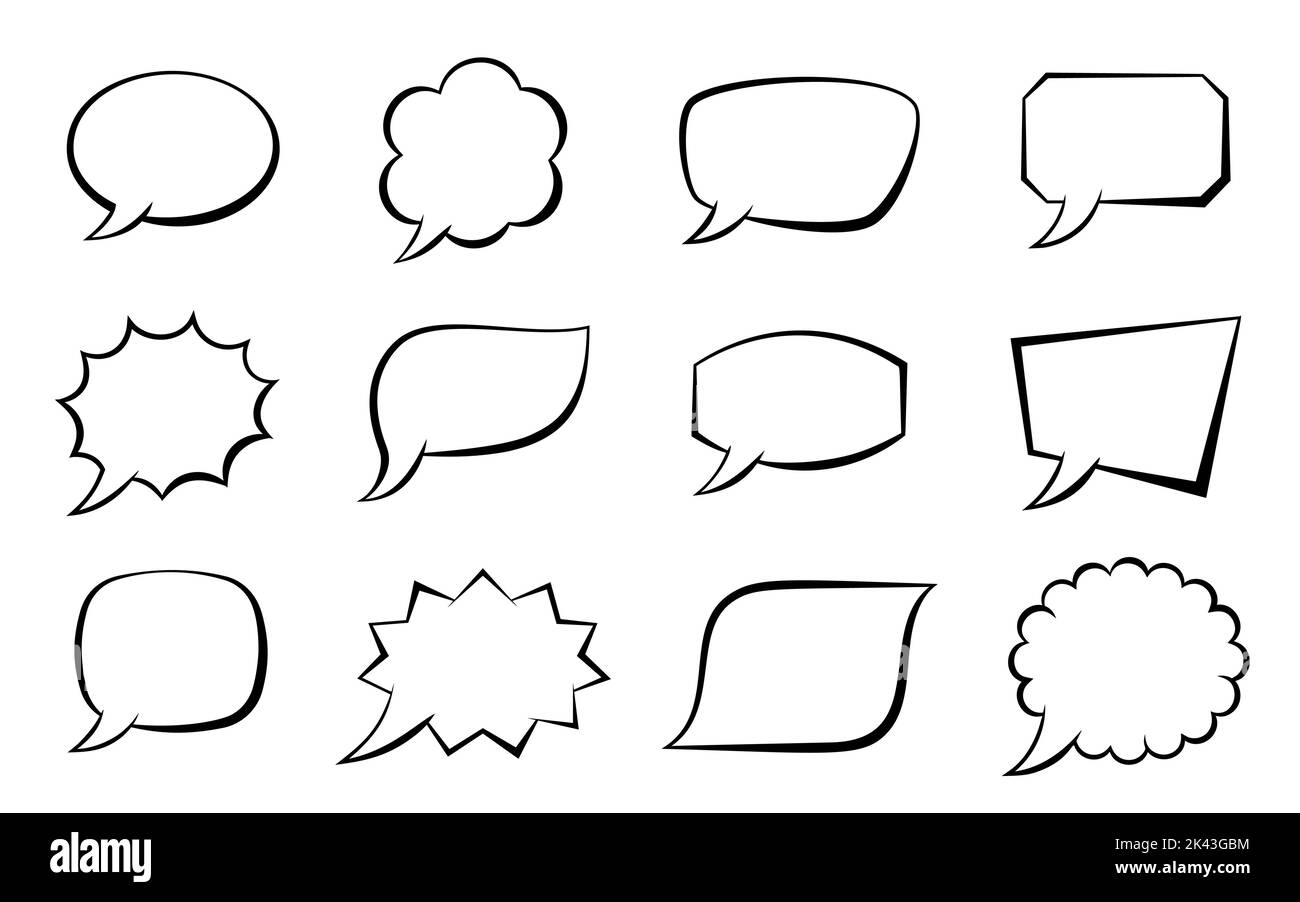 Pop art speech bubble set. Retro sketch comic page text box message ...