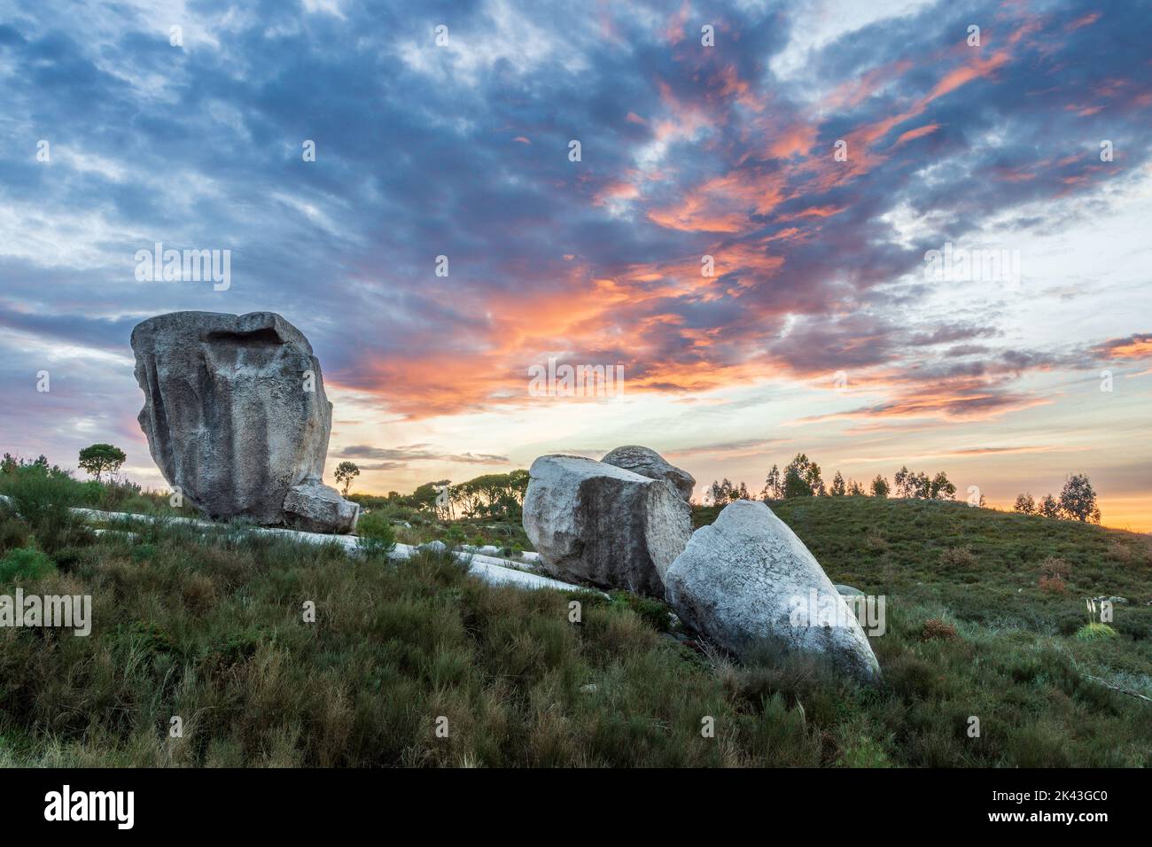 View of the Estrela Geopark Geosite at sunset, near Travancinha in the ...