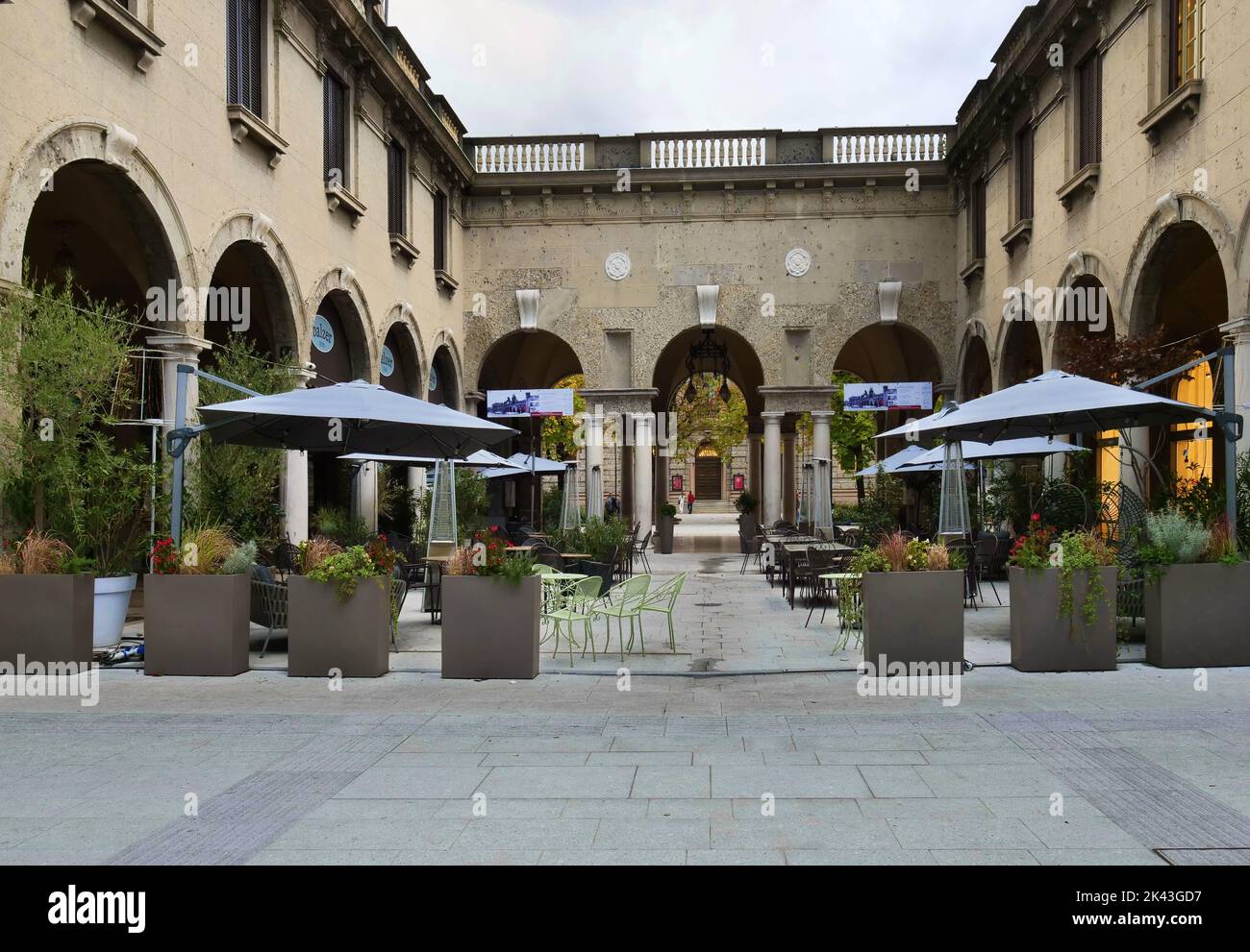 Dante square Bergamo in the night after a long restauration, Lombardy ...