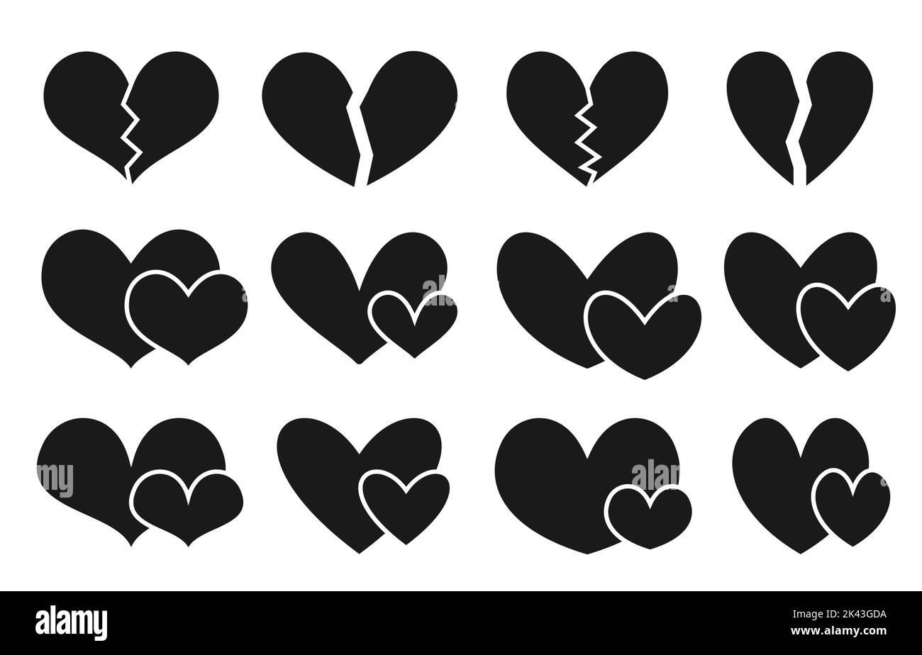 Heart flat icon set. Couples of hearts in love concept icons. Different ...