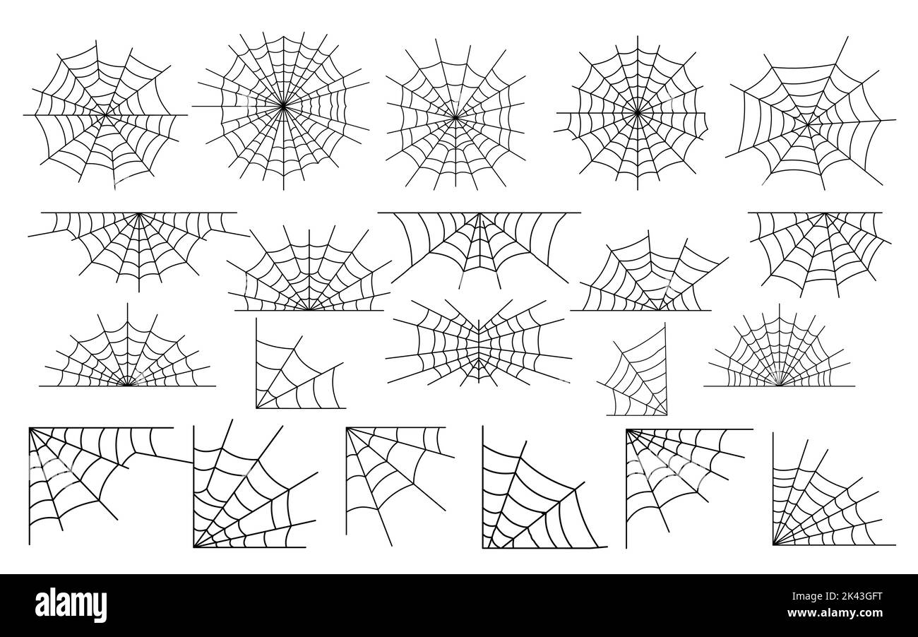Spider web set. Scary spiderweb outline decoration isolated on white ...