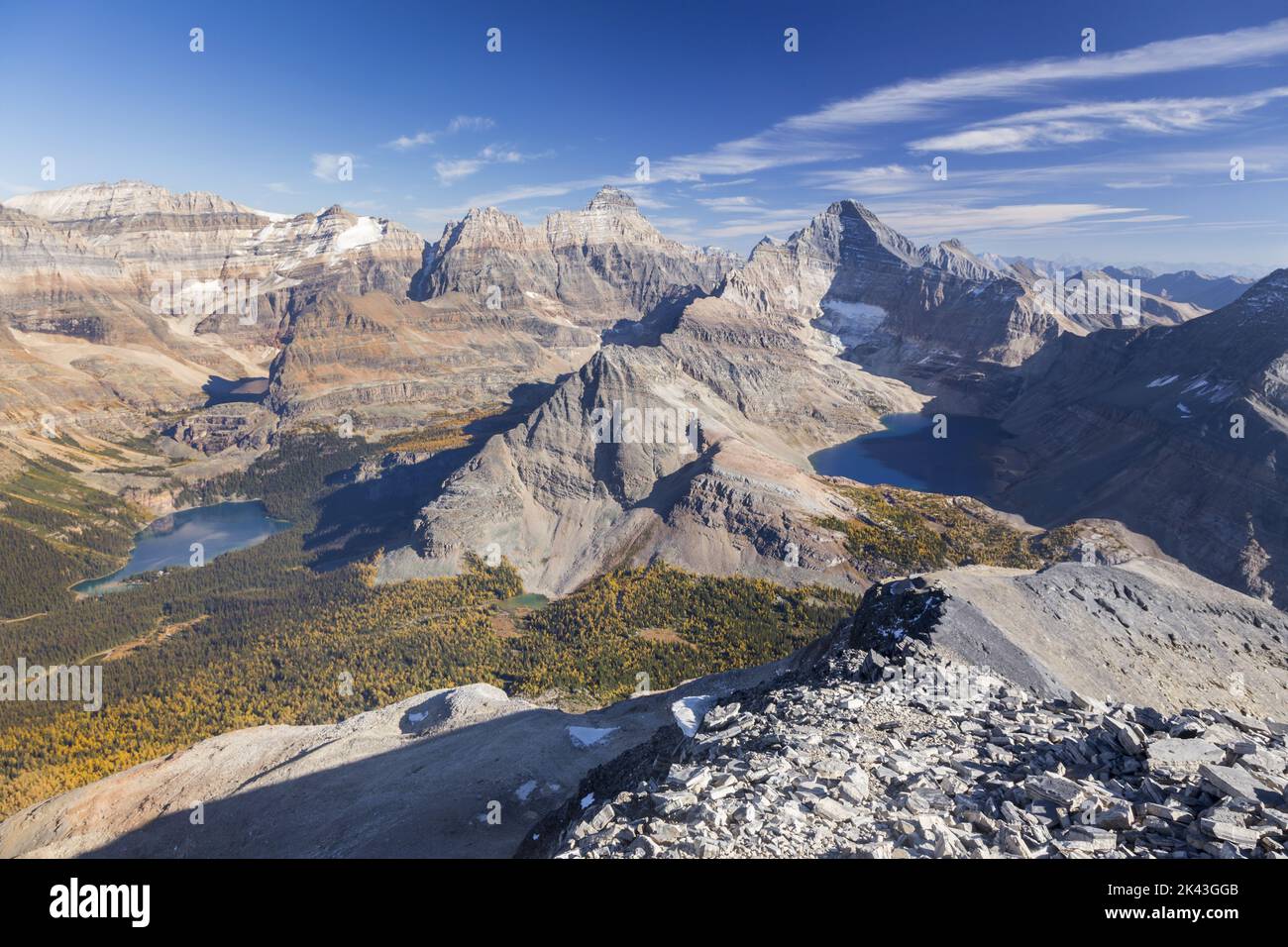 Aerial Landscape View Lake O'Hara Alpine Basin, Distant Canadian Rocky ...