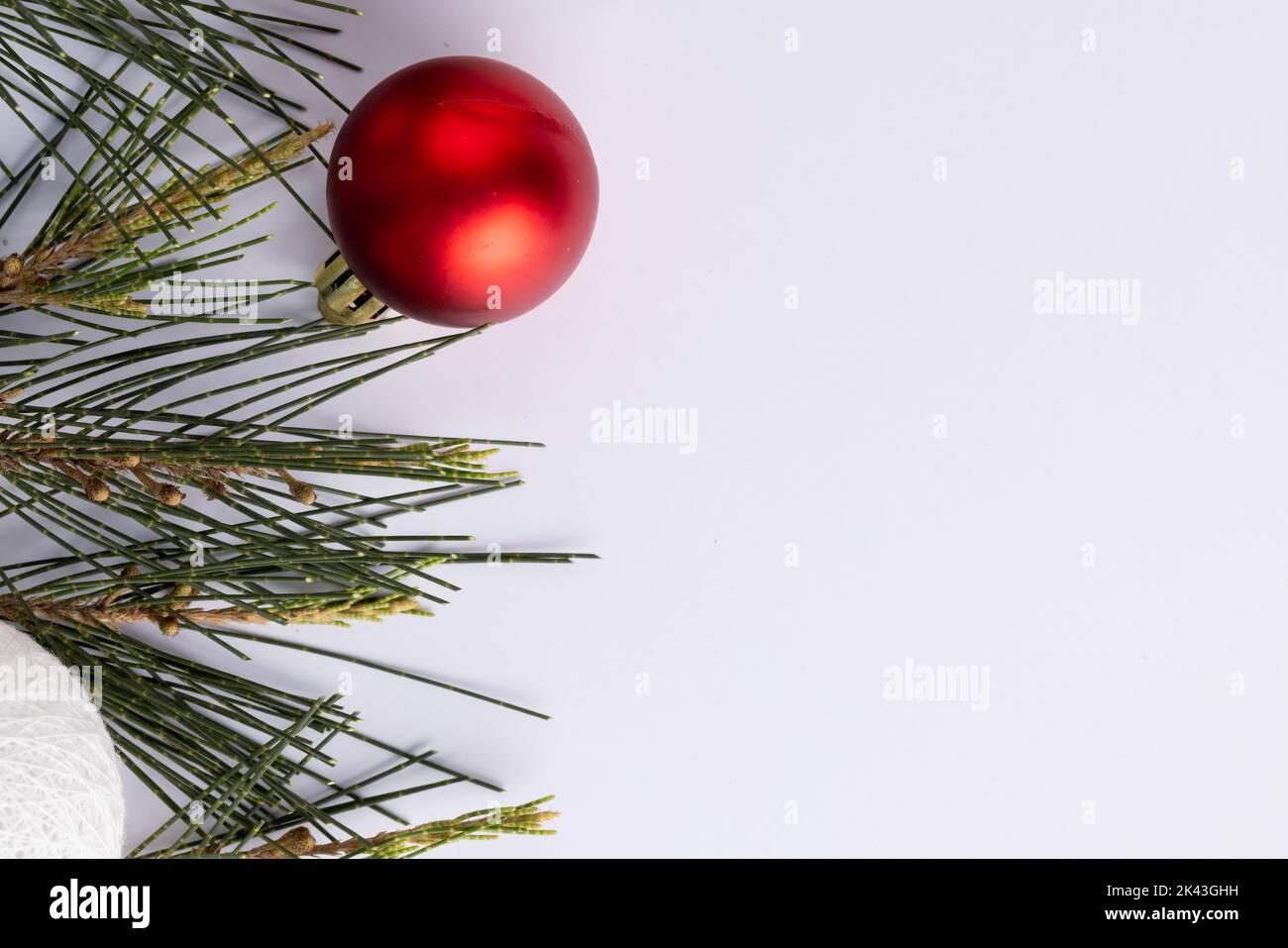 Image of christmas decorations with baubles and copy space on white ...