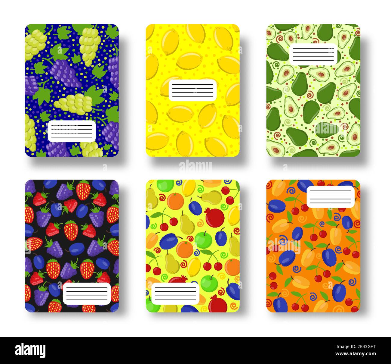 Fruits berries notebook cover set. fruit berry pattern template with ...