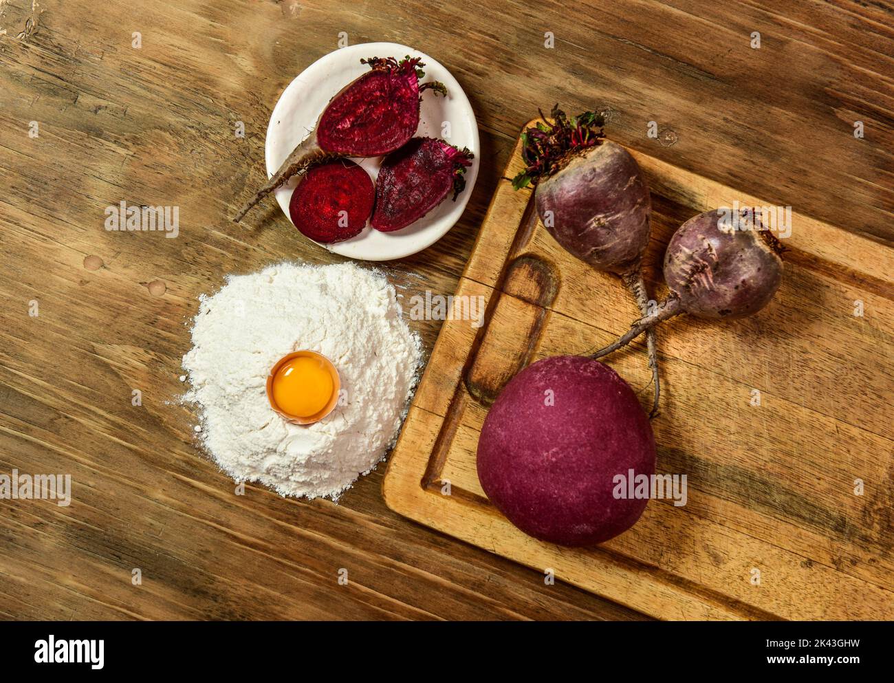 Ingredients ready on the table to make pasta of different flavors Stock ...