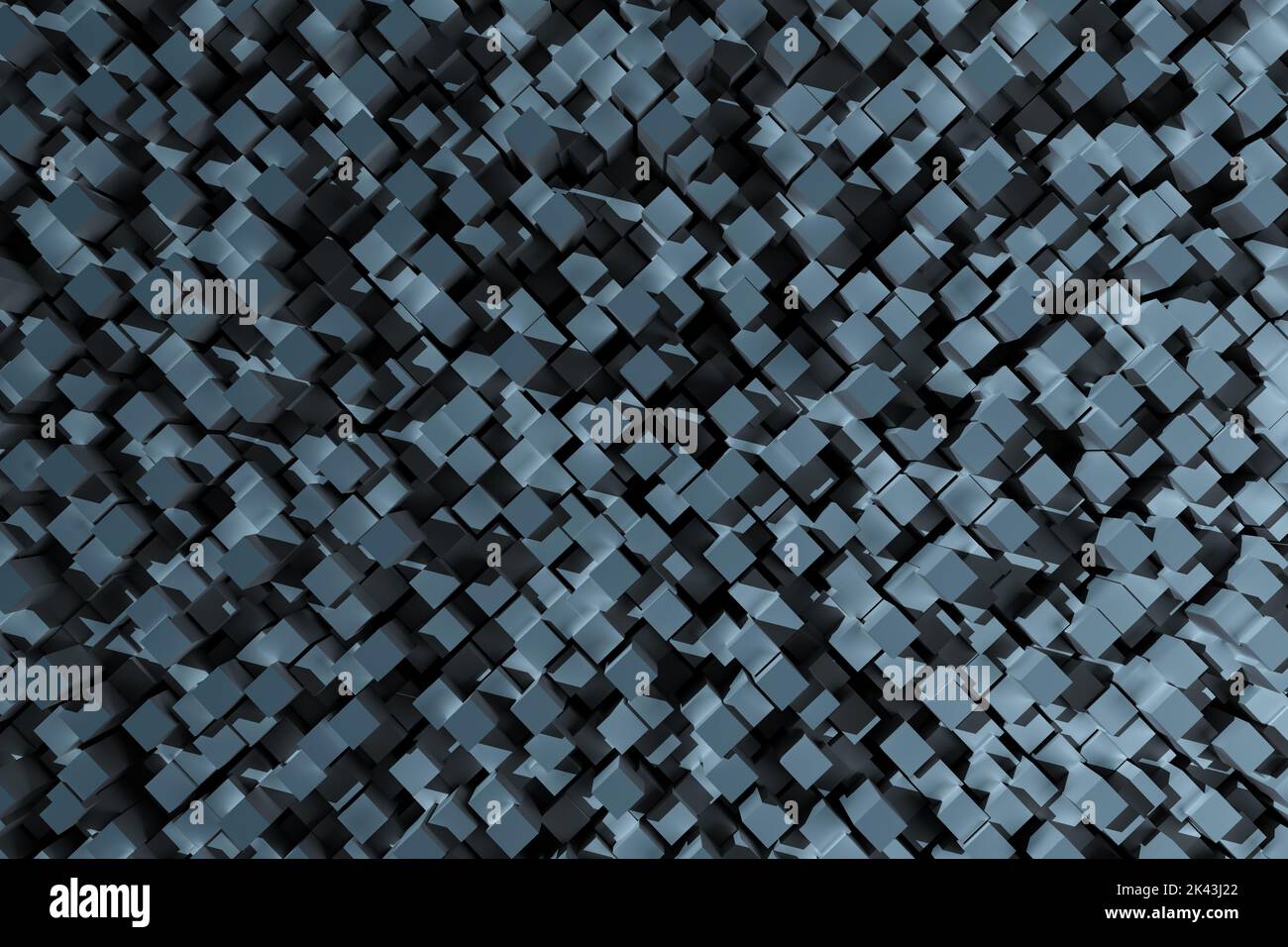 Abstract illustration of 3d grey blocks against black background ...