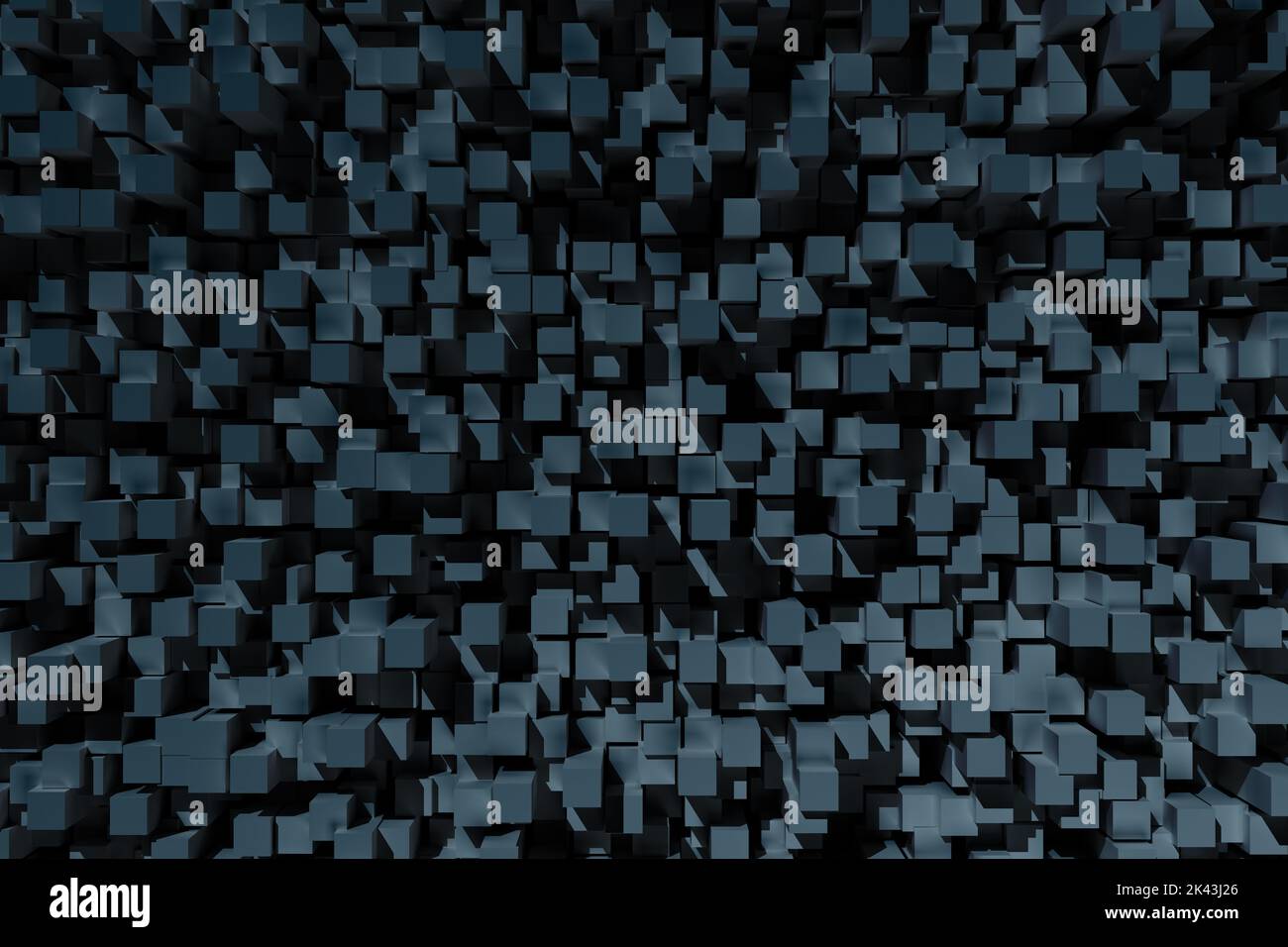 Abstract illustration of 3d grey blocks against black background ...