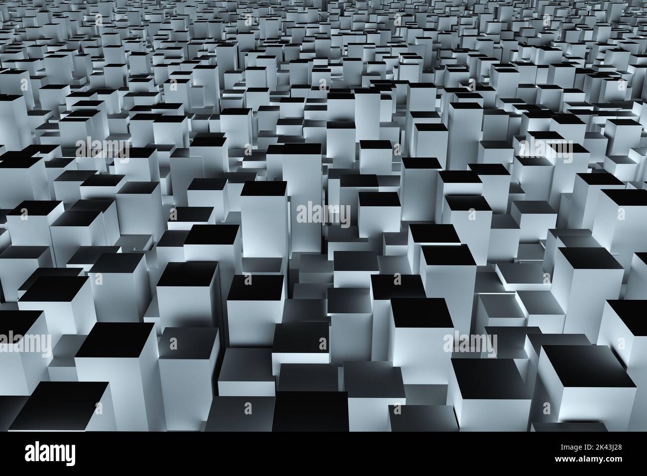 Abstract illustration of 3d grey blocks against black background ...