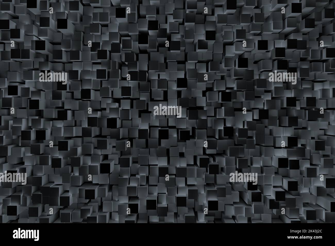 Abstract illustration of 3d grey blocks against black background ...