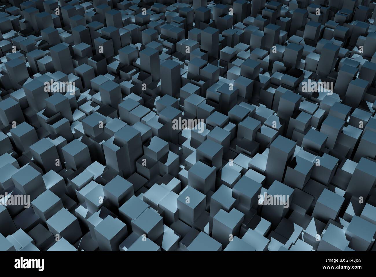 Abstract illustration of 3d grey blocks against black background ...