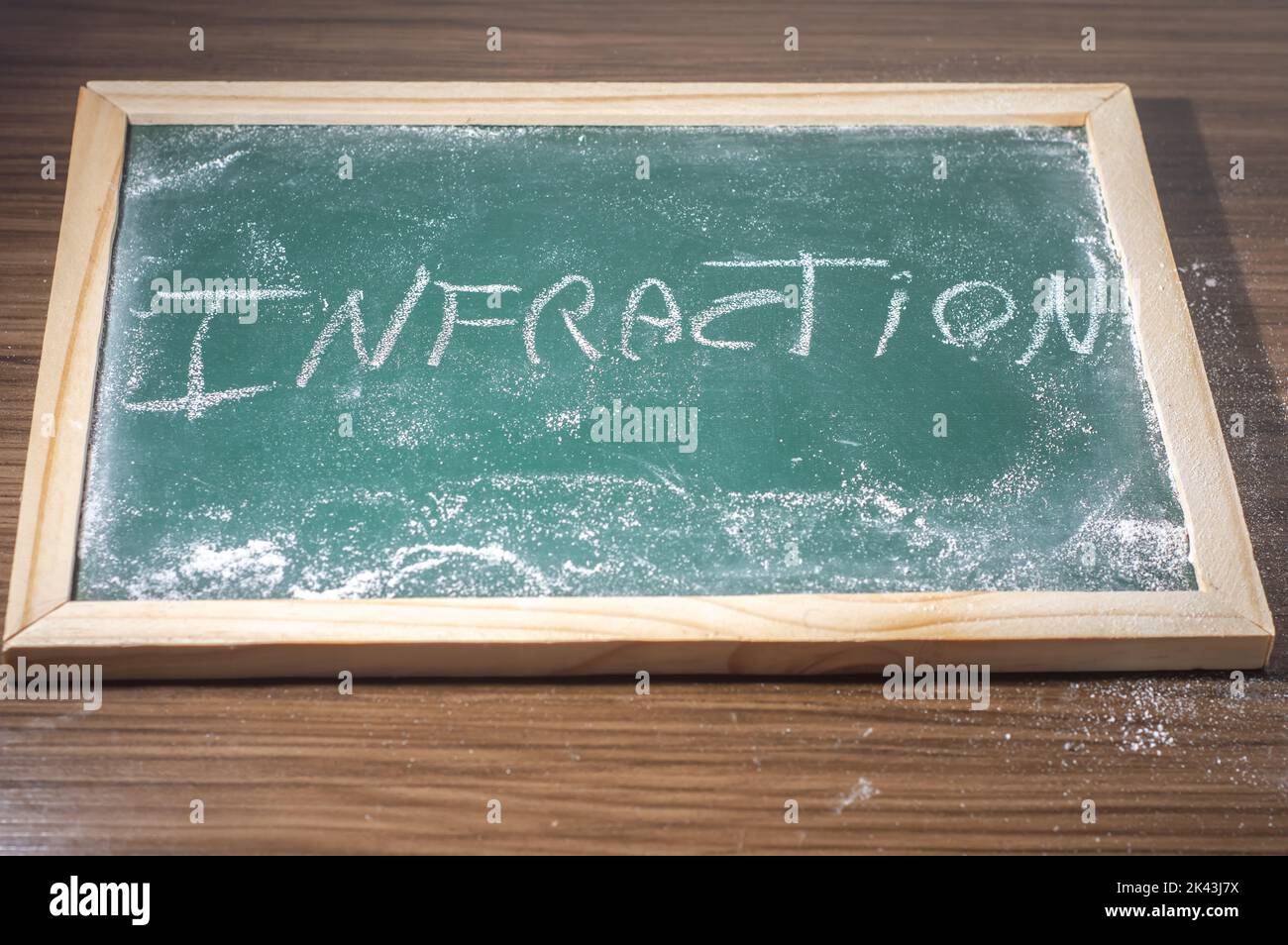 Green chalkboard with the word "infraction" written with white chalk ...