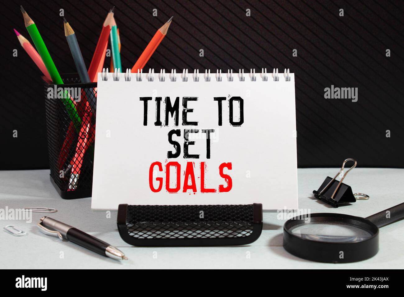 time to set goals text on white paper text written by a man Stock Photo ...