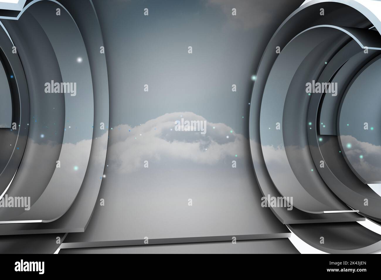 Abstract illustration of white glowing dots over two circular scope ...