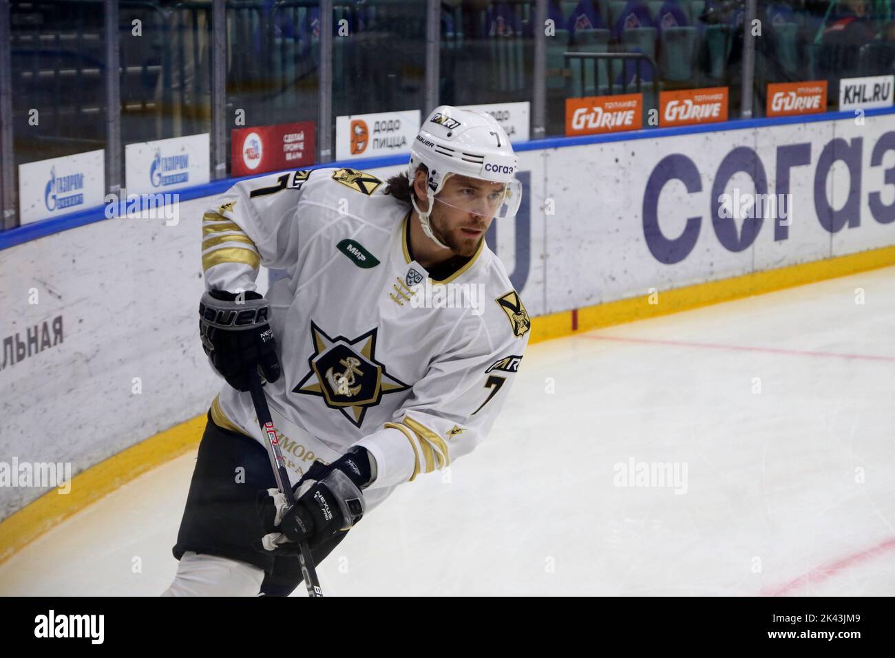 Admiral Hockey Club player, Leonid Metalnikov (No.7) seen in action ...
