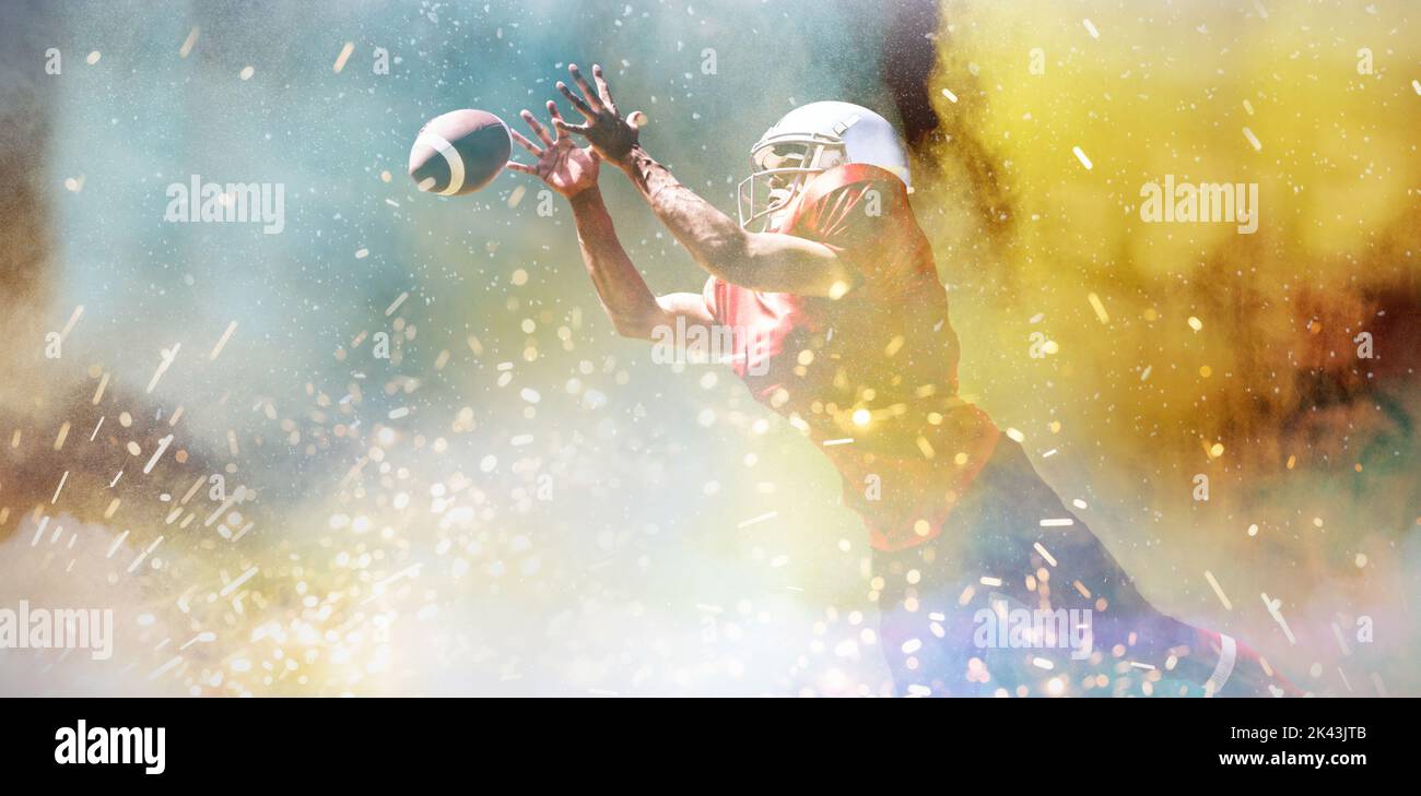 American Football Player against splashing of powder Stock Photo - Alamy