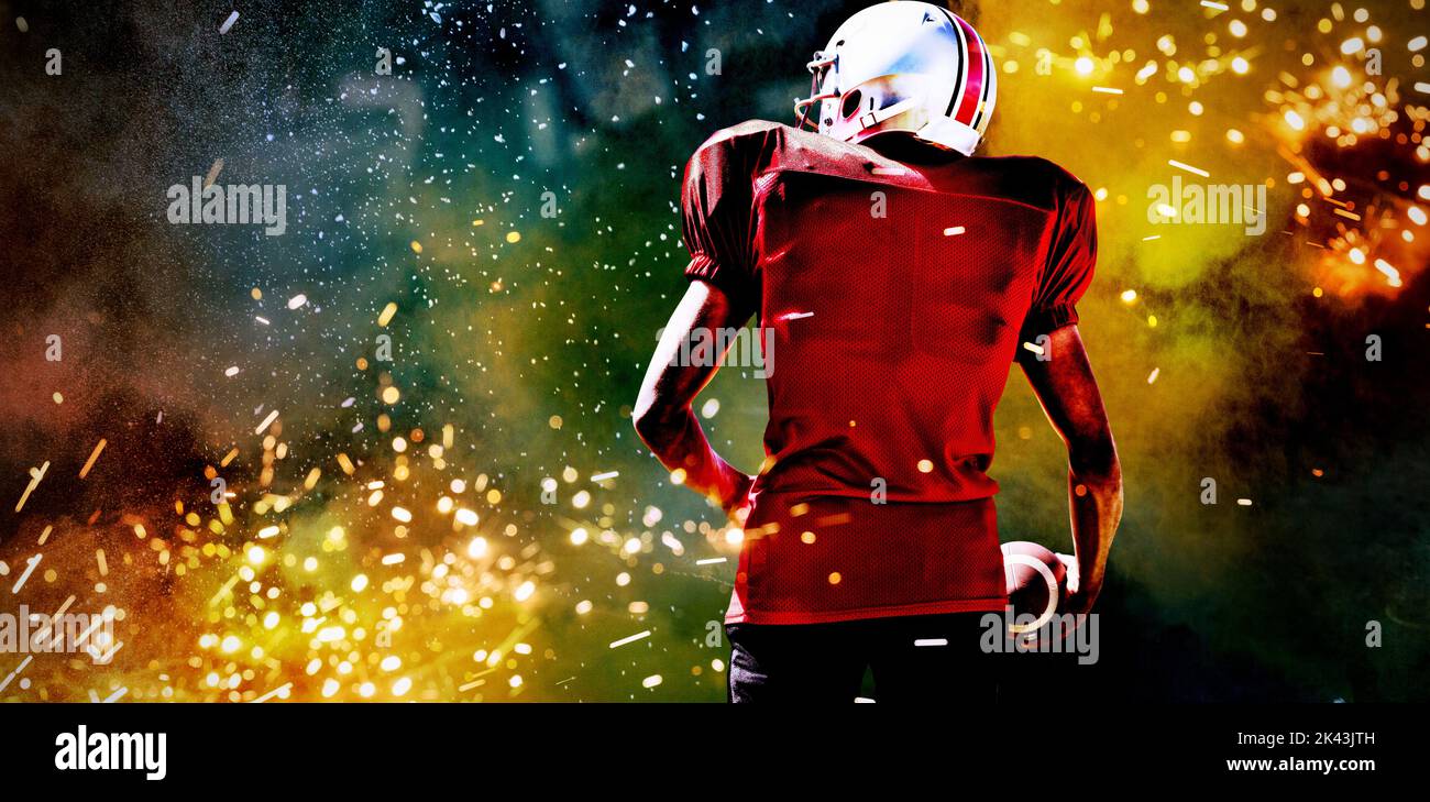 American Football Player against splashing of powder Stock Photo - Alamy