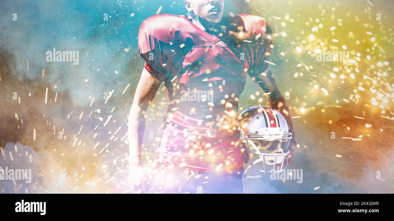 American Football Player against splashing of powder Stock Photo - Alamy