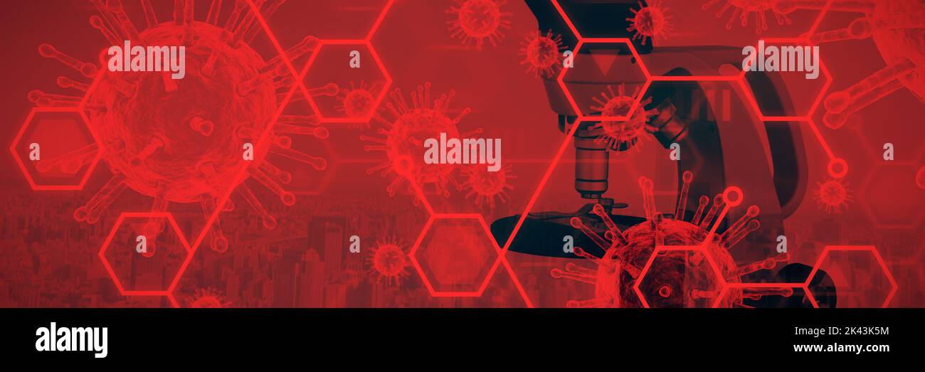 coronavirus on white background against one world trade center in city ...