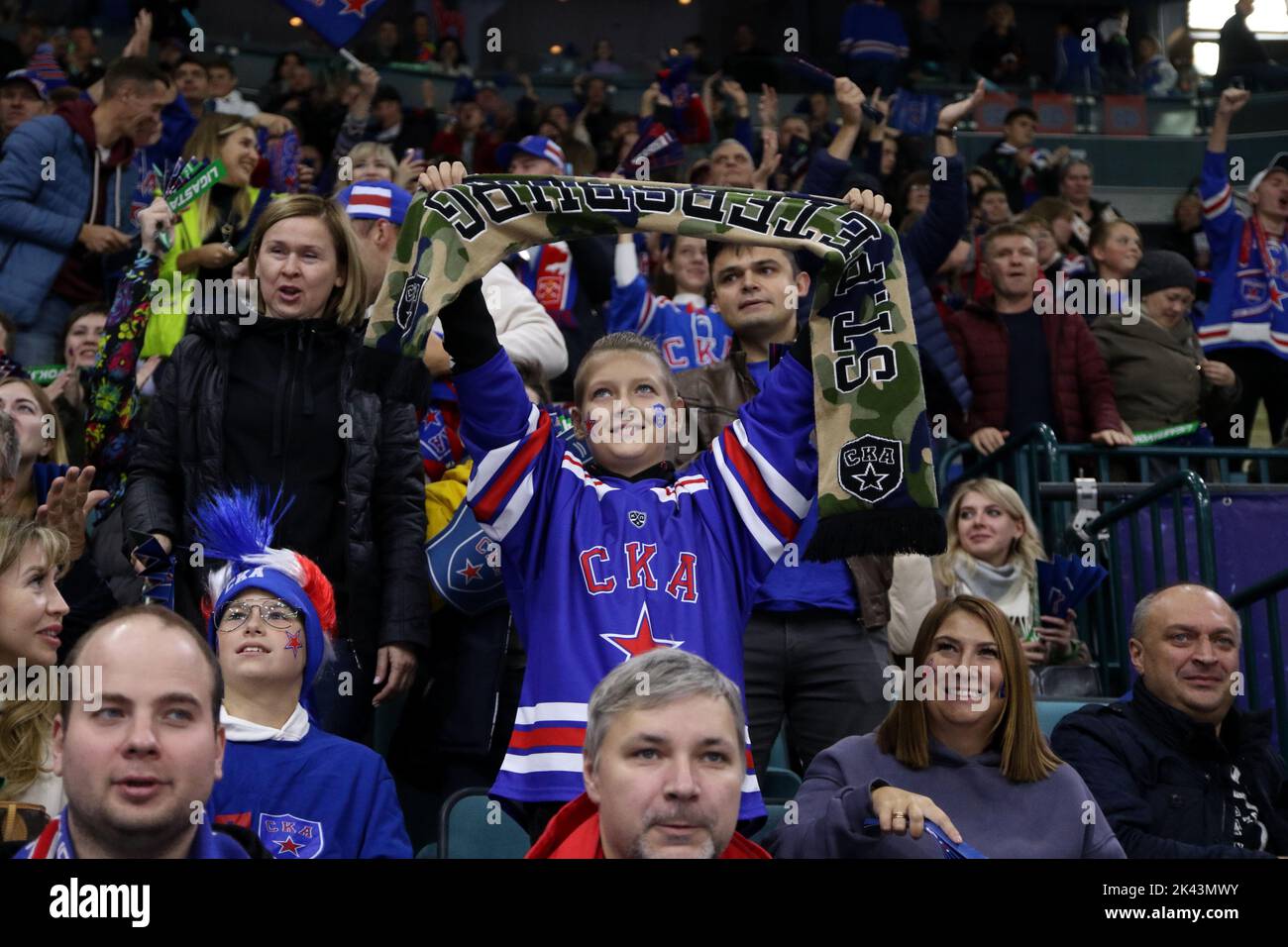 Child fan seen in action during the Kontinental Hockey League, regular ...