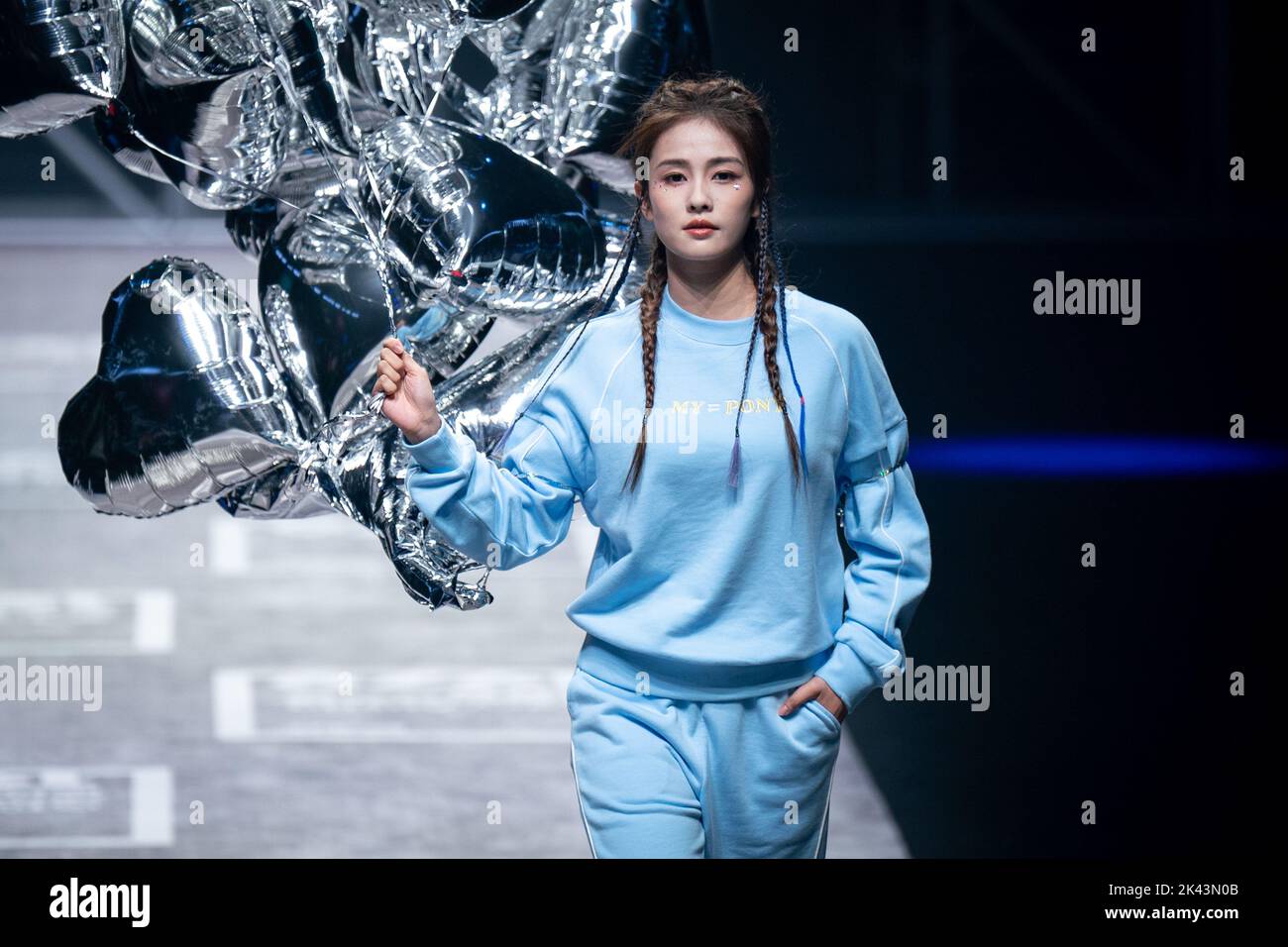 SHANGHAI, CHINA - SEPTEMBER 29, 2022 - Actress Bai Lu wears a blue ...