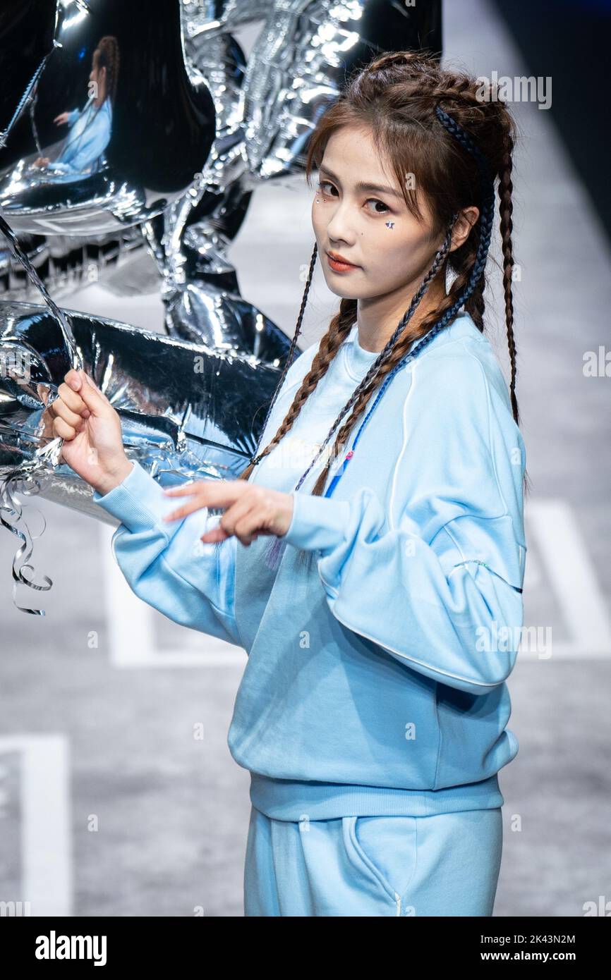 SHANGHAI, CHINA - SEPTEMBER 29, 2022 - Actress Bai Lu wears a blue ...