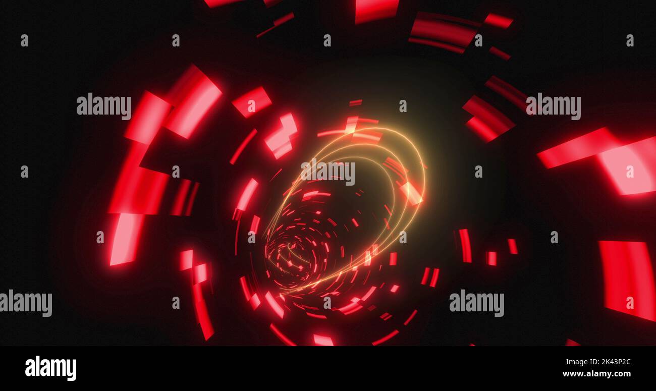 Image of glowing tunnel of multiple red and yellow glowing light trails ...