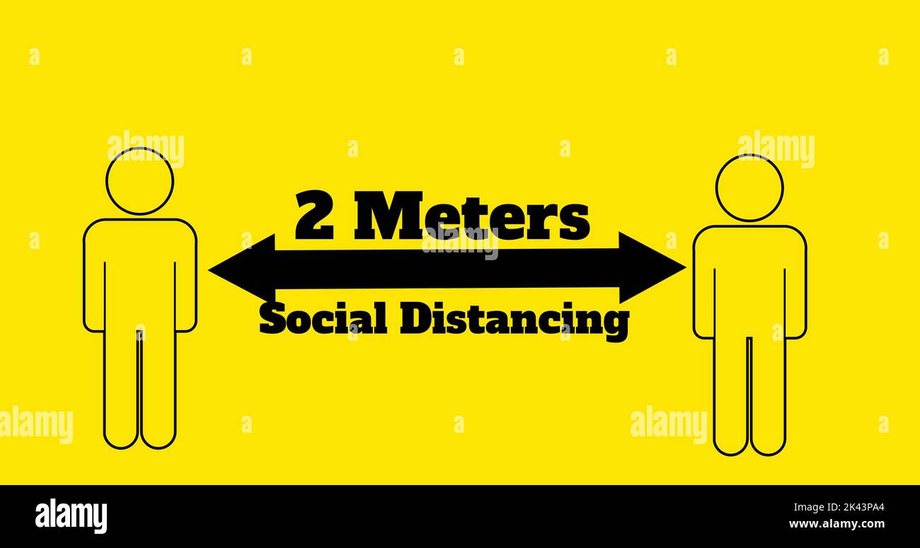Image of human icons maintaining 2 meters social distancing with black ...