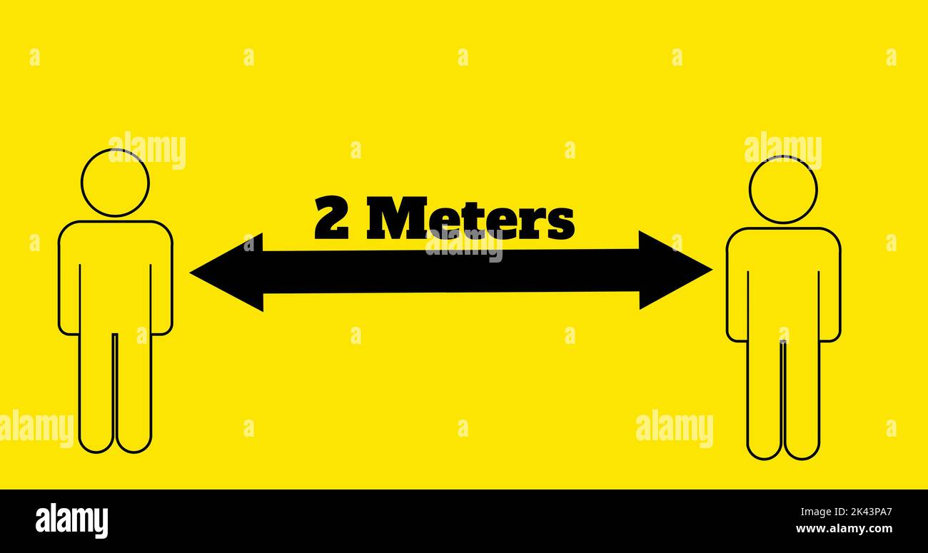 Image of human icons maintaining 2 meters social distancing with black ...