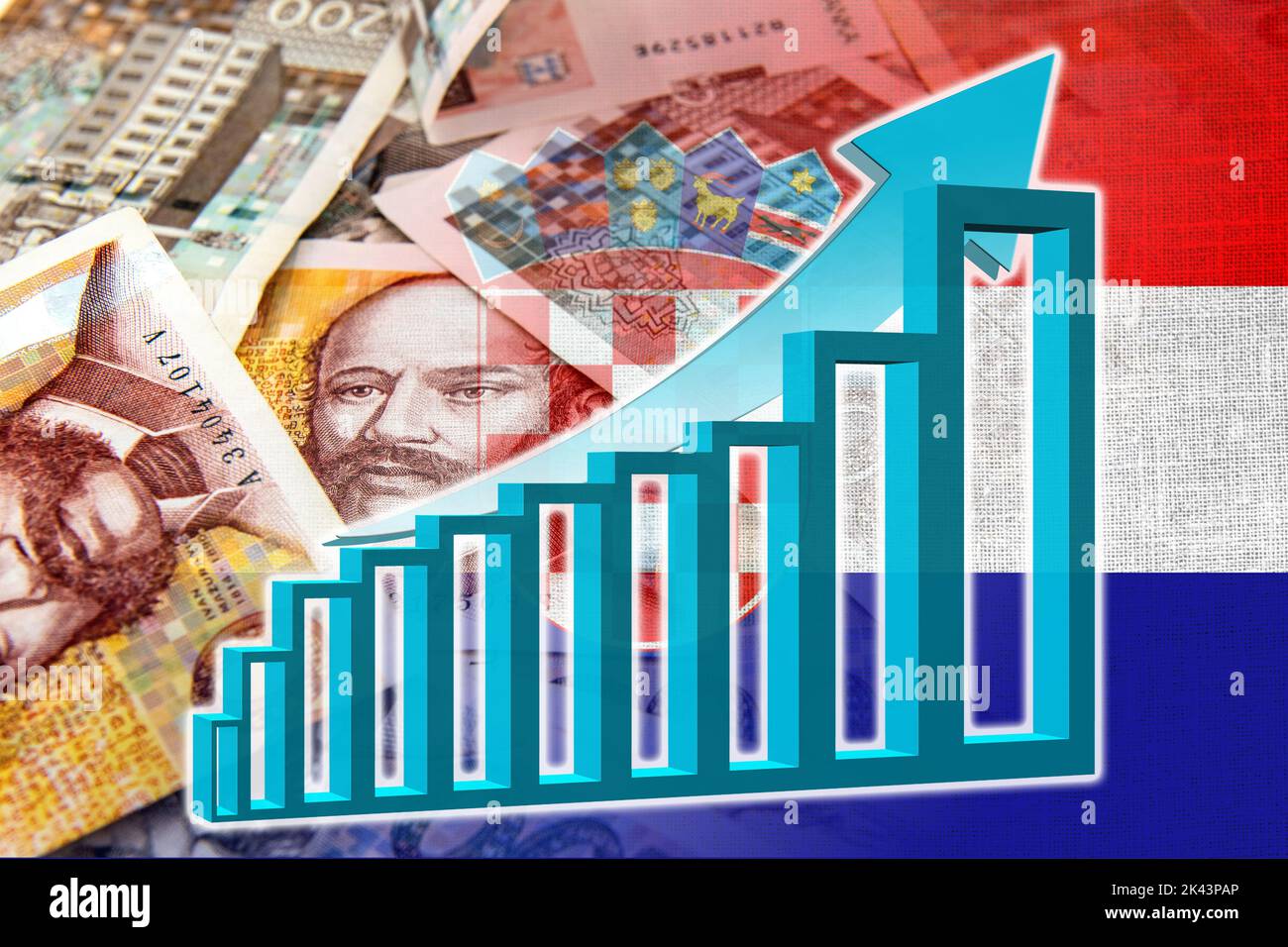 Economy Graph: Rising Arrow, Croatia Flag and Cash Kuna Banknotes Stock ...
