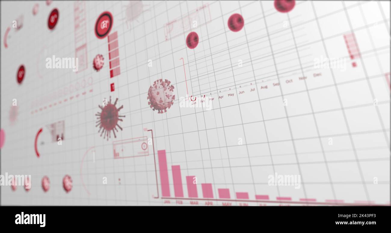 Image of coronavirus Covid 19 cells with graph statistics recording and ...