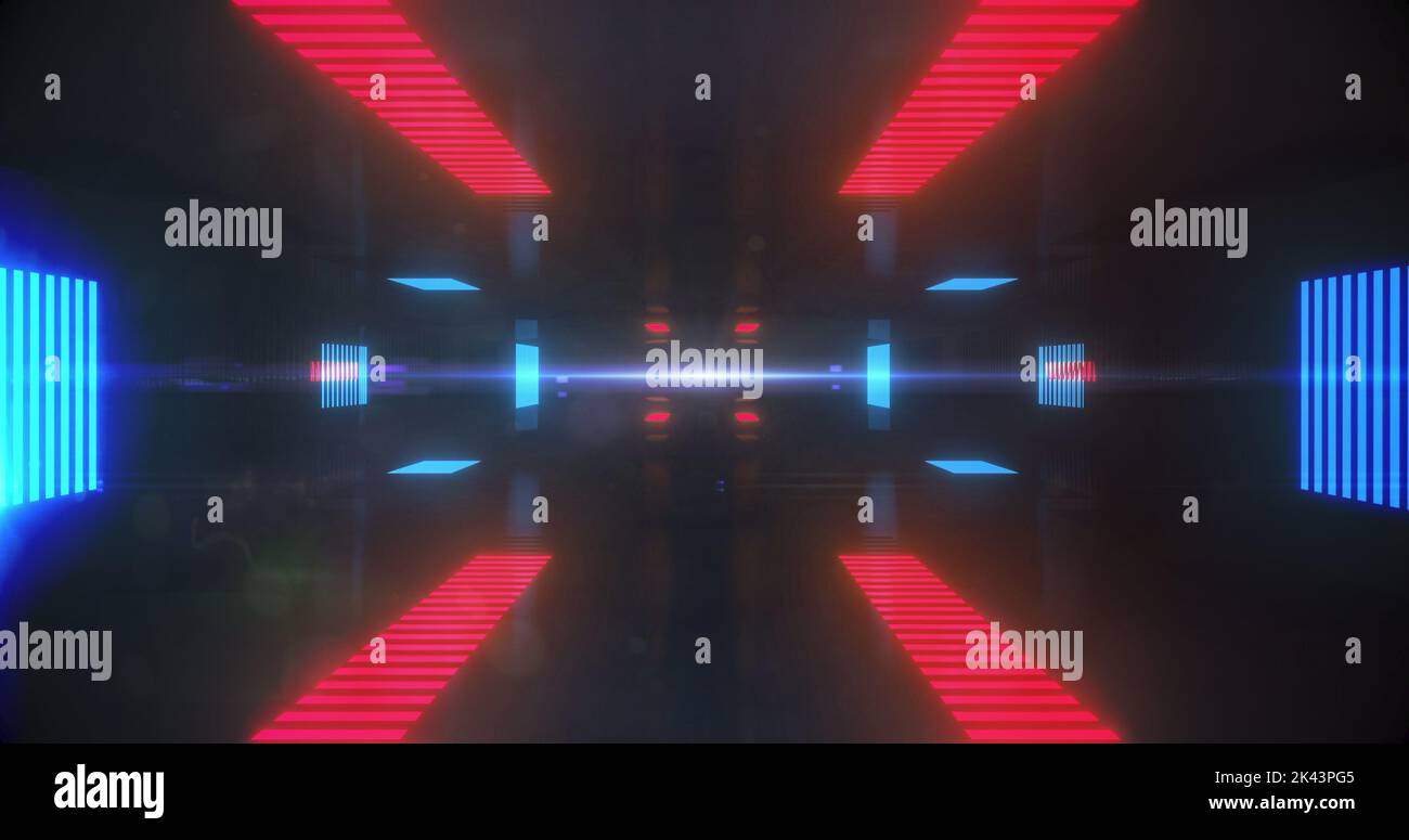 Image of multiple blue and red glowing stripes forming tunnel moving in ...