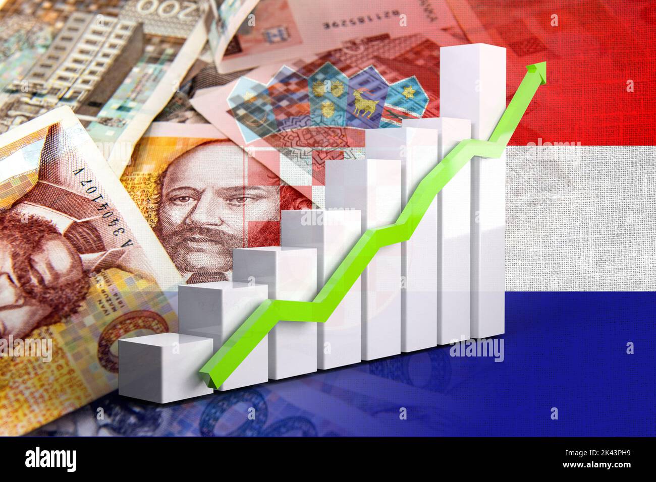 Economy Graph: Rising Arrow, Croatia Flag and Cash Kuna Banknotes Stock ...