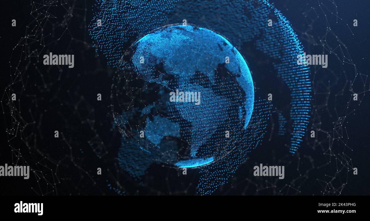 Image of blue glowing planet Earth with digital network of connections ...