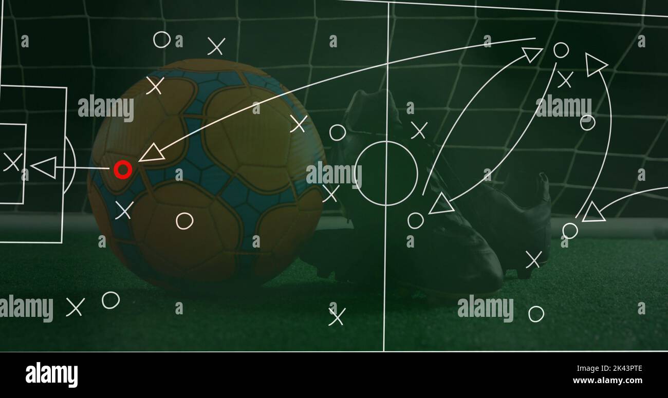 Image of strategy of soccer game over soccer ball and leather boots ...